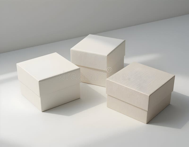 Arrangement of Three Square Boxes on White Surface with Shadow Play ...