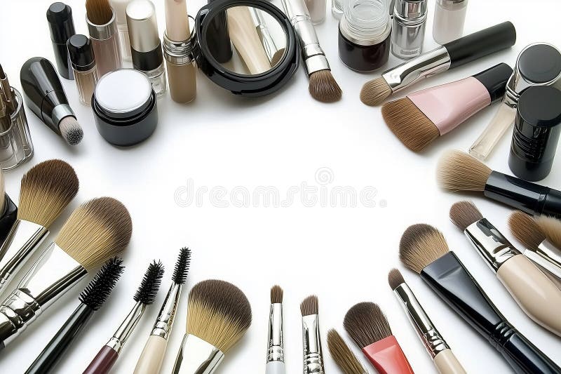Arrangement of Various Cosmetic Beauty Products and Tools on a Blank ...