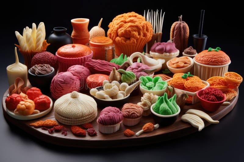 Arrangement of Various 3d Printed Food Items Stock Illustration ...