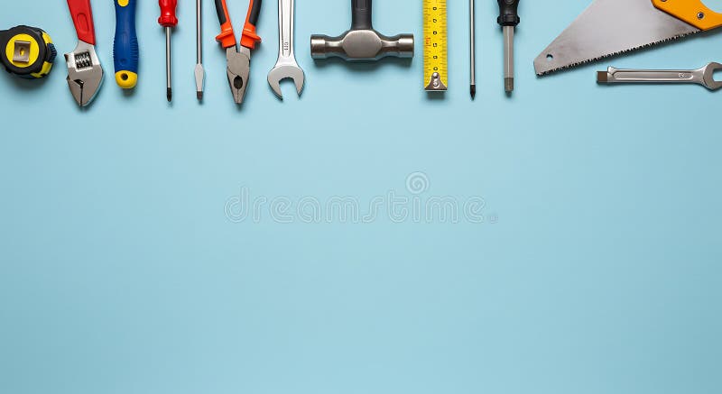 Arrangement of Various Hand Tools on Blue Background Stock Photo ...