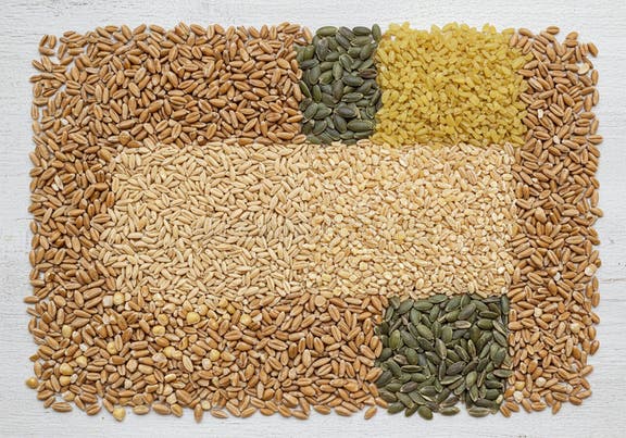 An Arrangement of Various Seeds and Grains Forms a Rectangular Shape on ...
