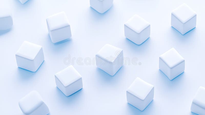 Arrangement of White Rounded Cubes on a Light Blue Surface Creating a ...