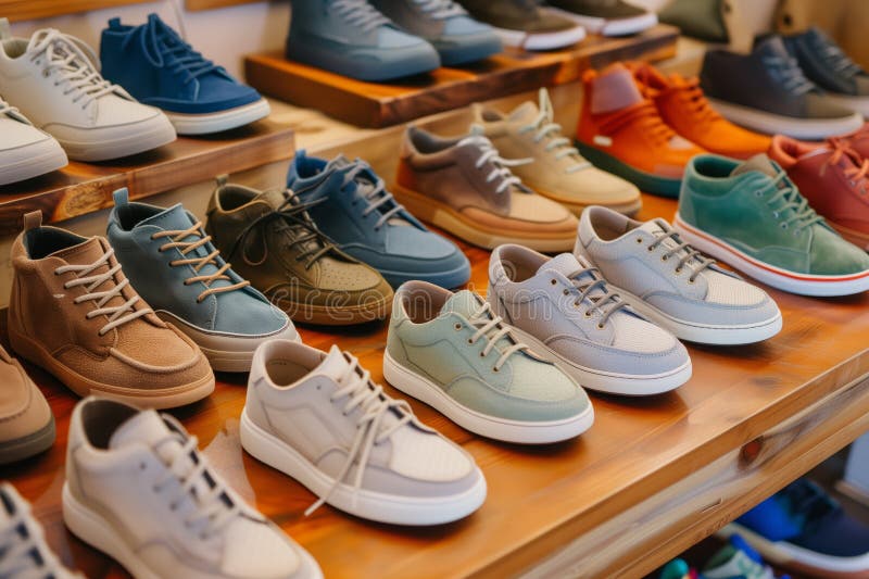 Arranging a Display of Finished Shoes for Quality Comparison Stock ...