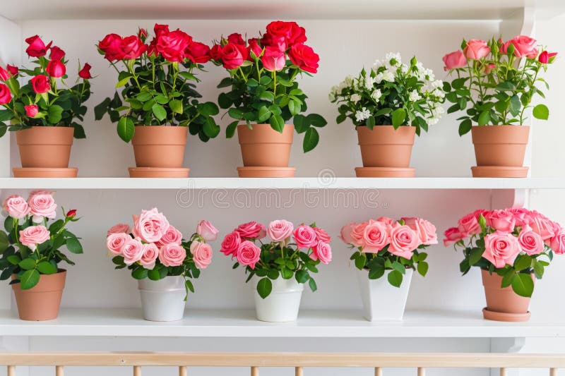 Arranging Potted Roses on Shelves in a Nursery Stock Image - Image of ...