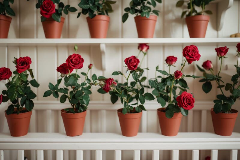 Arranging Potted Roses on Shelves in a Nursery Stock Photo - Image of ...