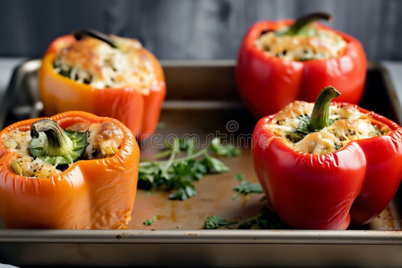 Arranging Stuffed Peppers on a Baking Tray Stock Image - Image of food ...