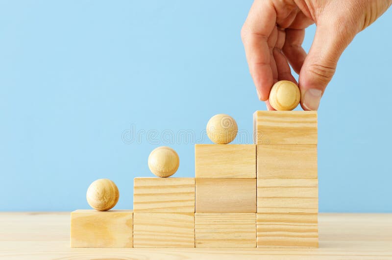 Arranging Wood Blocks Stacking As Step Stairs. Success and Development ...