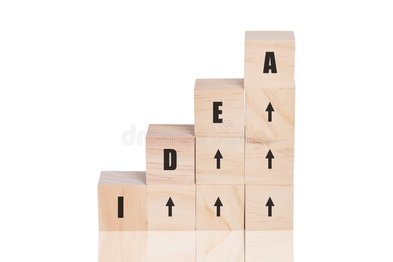 Arranging Wood Cube Stacking As Step Stair with Idea Text and Arrow Up ...