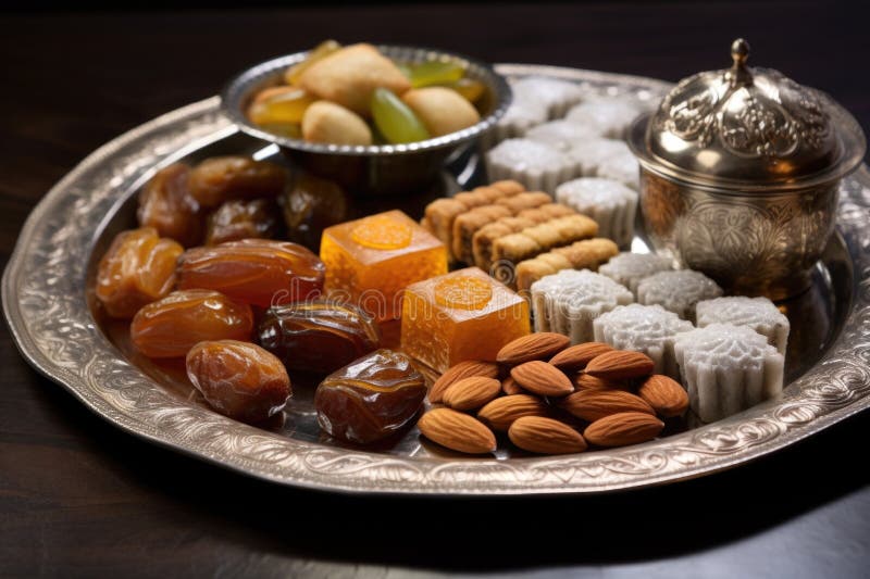 An Array of Arabic Sweets on a Silver Tray Stock Illustration ...