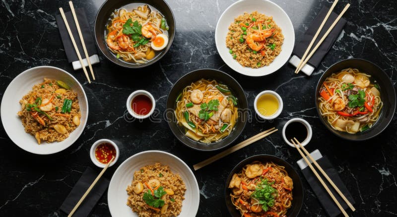 Variety Asian Food Dishes Top View Generative Ai Stock Photos - Free ...