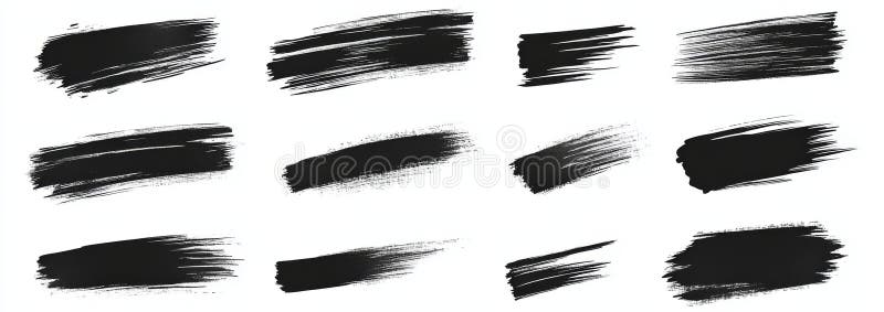 An Array of Assorted Black Grunge Brush Strokes, Ideal for Textured Designs and Creative ...