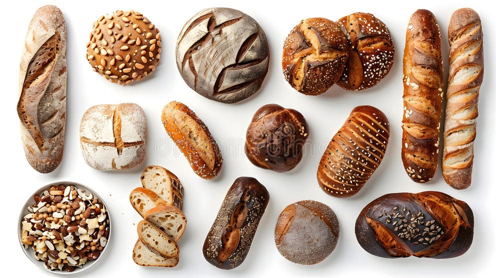 Variety of Bread Types on a Plain Background Showcase Diverse Baked ...