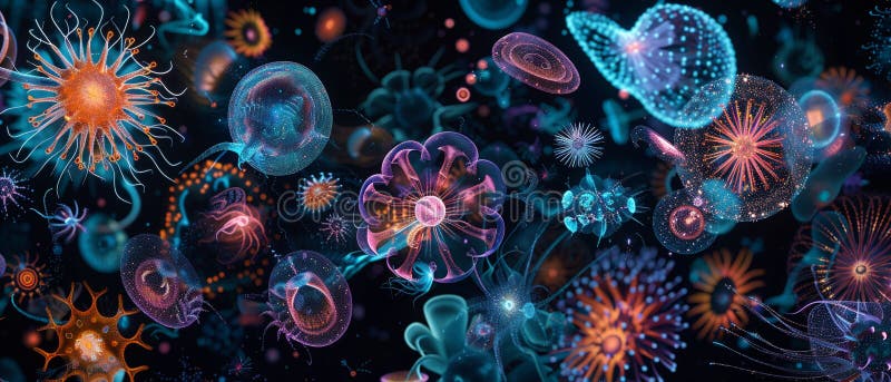 An Array of Bioluminescent Organisms Forming Intricate Patterns ...