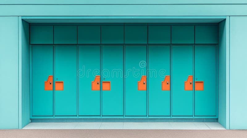 An Array of Blue Lockers with Orange Trim, Generating a Vivid and Tidy ...