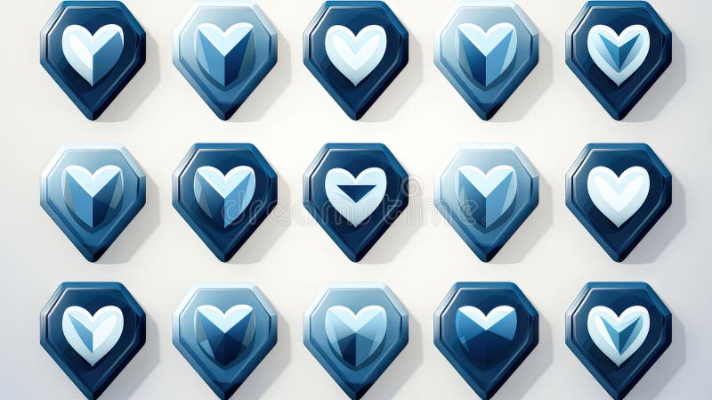 Array of Blue Verified Badges with Heart Icons in Isometric Design ...