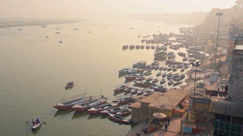 An Array of Boats Docked on the Port of the River Ganges Located in ...
