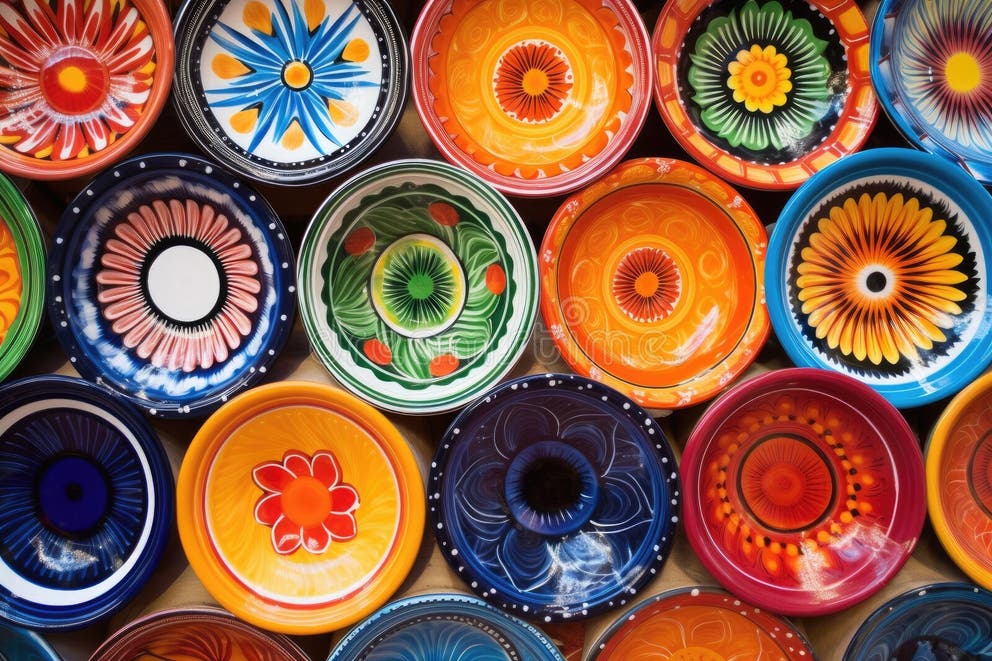 Array of Bright Painted Plates at a Ceramic Stall Stock Image - Image ...
