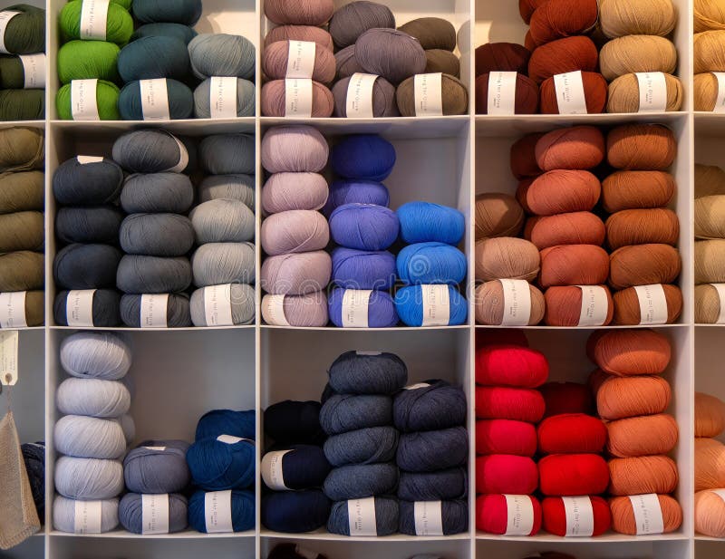 An Array of Brightly Colored Knitting Yarn in a Retail Display Stock ...