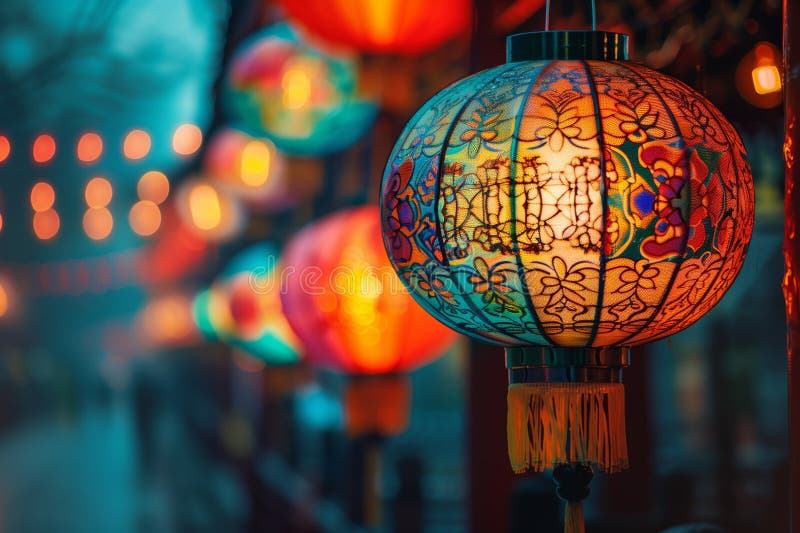 Row of Multicolored Lanterns Lighting Up the Night Stock Image - Image ...