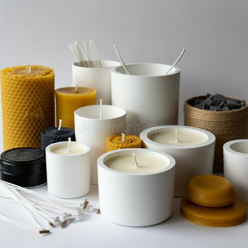 Array of Candles in White and Black Containers, Featuring Both Smooth ...