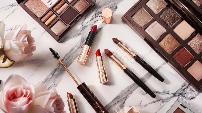 Chic Beauty Essentials Arranged on a Sophisticated Marble Backdrop ...