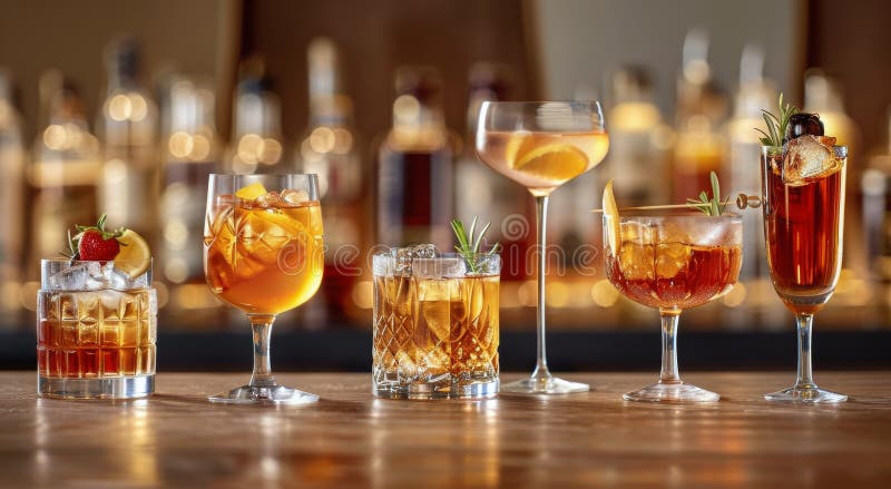 Array of Cocktails on Table Stock Photo - Image of fancy, socializing ...