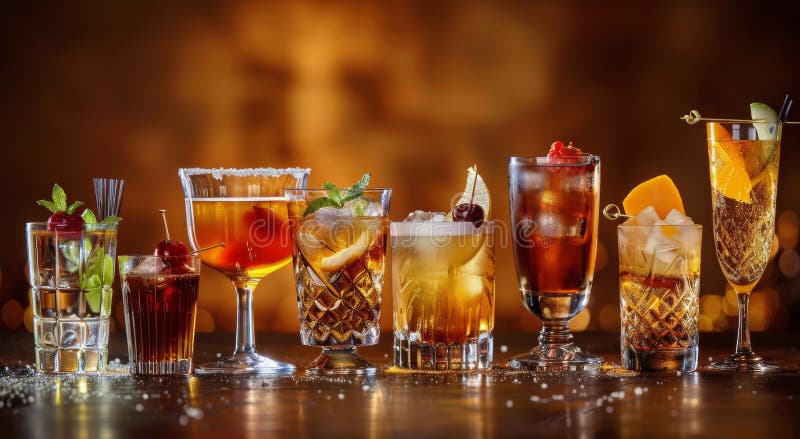 Array of Cocktails on Table Stock Image - Image of refreshments, mixed ...