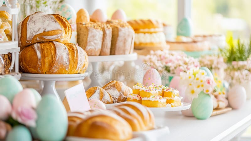 An Array of Colorful Baked Treats and Pastel Eggs Showcases a Festive ...