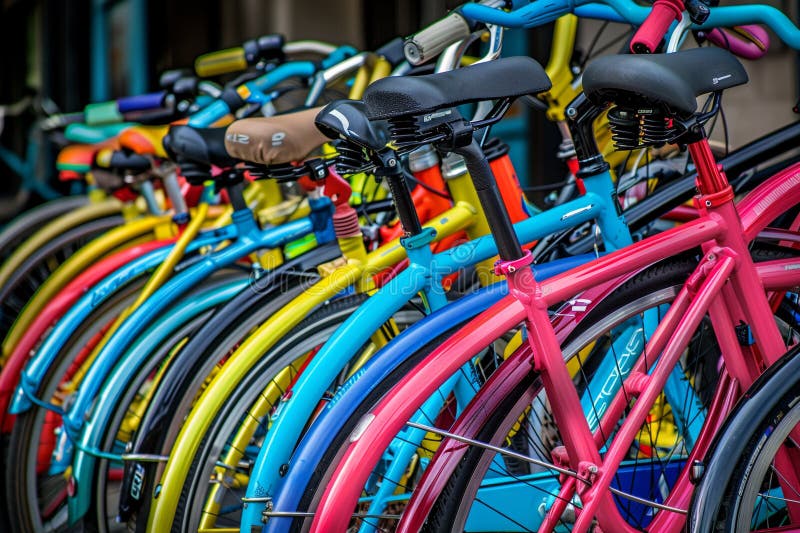 Colorful bicycles and hats stock photo. Image of travel - 32841894