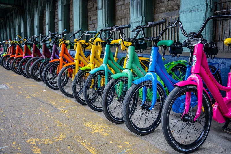 An Array of Colorful Bicycles in a Bike Share Program, Perfect for ...