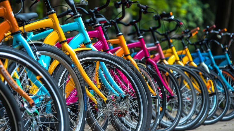 An Array of Colorful Bicycles in a Bike Share Program, Perfect for ...