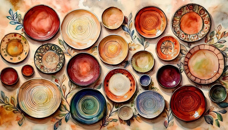 An Array of Colorful Ceramic Plates Arranged in a Grid Pattern Against ...
