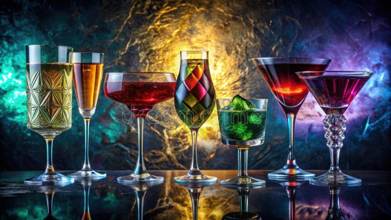 An Array of Colorful Cocktails in Elegant Glassware, Glimmering Under ...