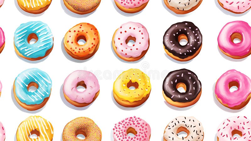 An Array of Colorful Donuts Arranged in Rows Against a White Background ...