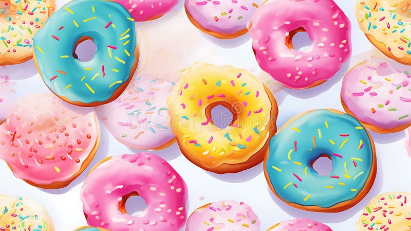 An Array of Colorful Donuts is Shown Scattered Across a White ...