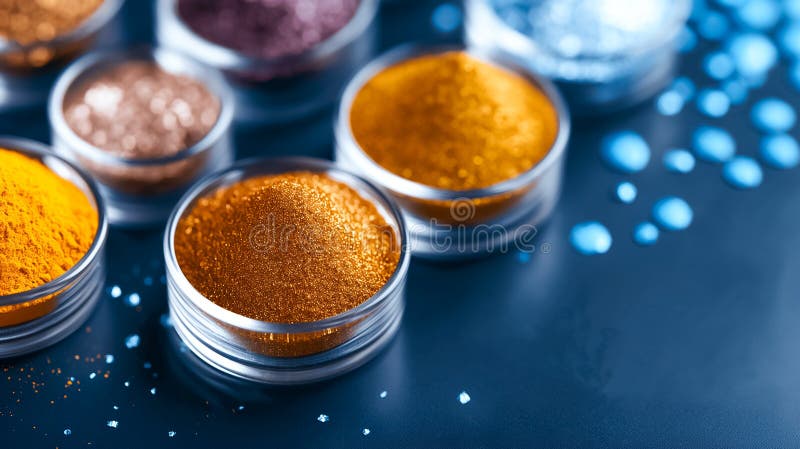An Array of Colorful Metallic Powders Arranged in Clear Containers on a ...