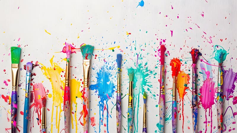 An Array of Colorful Paintbrushes with Bright Paint Splash Stock ...