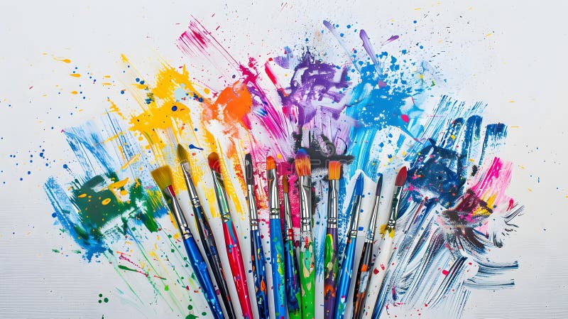 An Array of Colorful Paintbrushes with Bright Paint Splash Stock ...