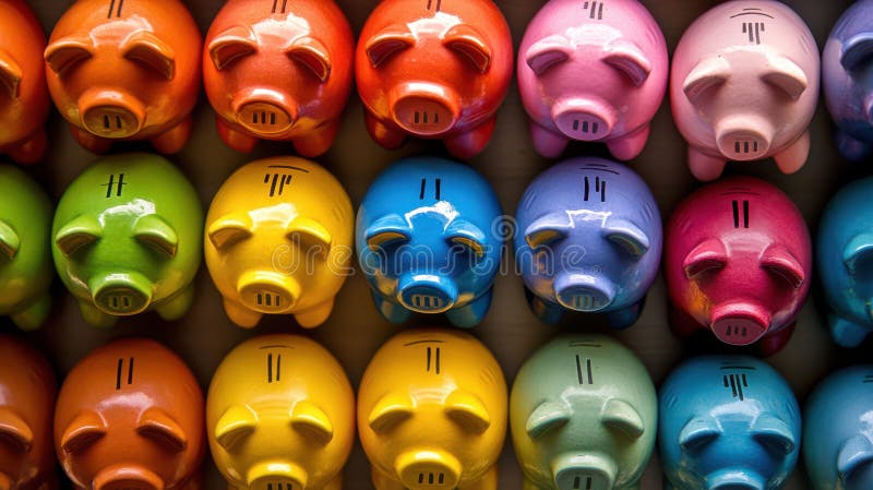 Array of Colorful Piggy Banks Representing Financial Savings Concept ...