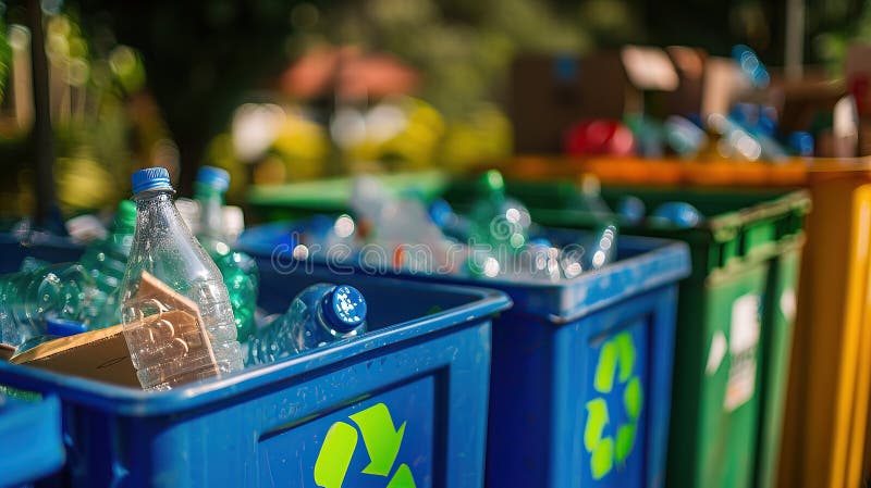 Colorful Recycling Bins Filled with Various Plastic Bottles Outdoors ...