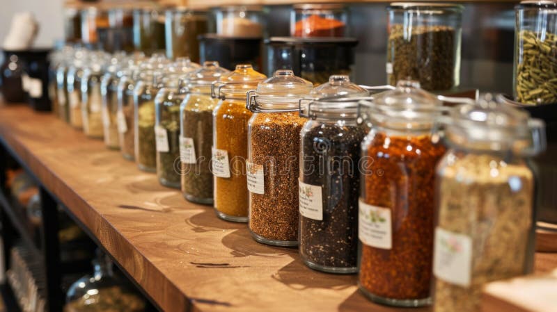 An Array of Colorful Spices Displayed on a Rustic Kitchen Counter Stock ...