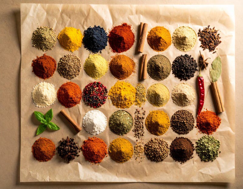 An Array of Colorful Spices Spread Across Parchment Paper Ready for ...
