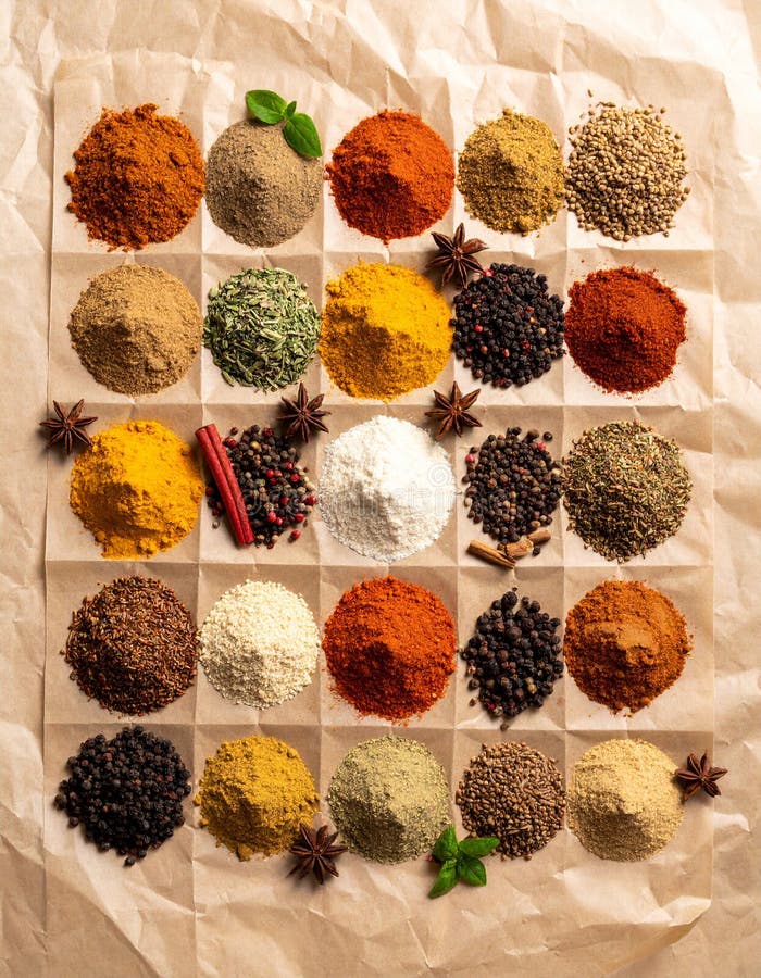An Array of Colorful Spices Spread Across Parchment Paper Ready for ...