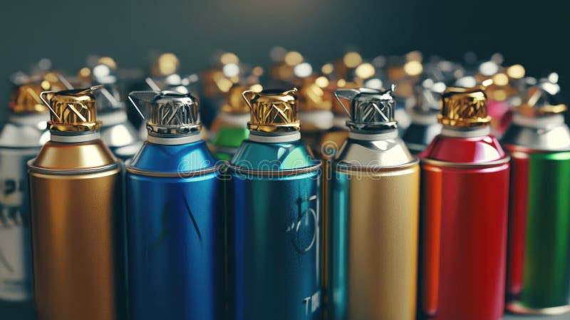 Spray Paint Array: a Colorful Collection of Aerosol Cans with Metallic ...