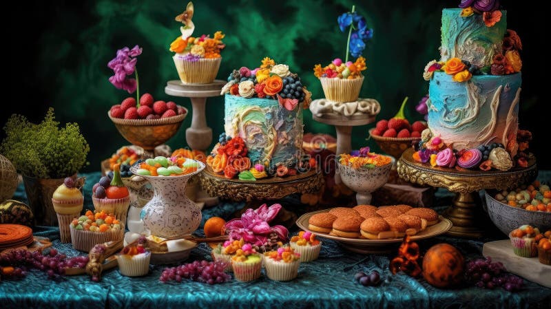 Array of Colorful Sweet Desserts in a Dessert Buffet Extreme Closeup ...