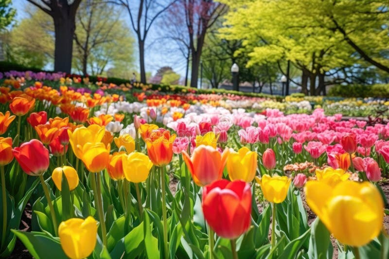Array of Colorful Tulips in a Botanical Garden Stock Image - Image of ...