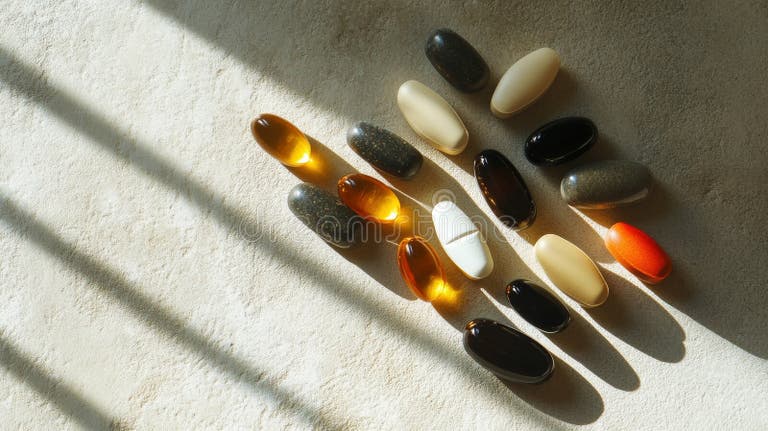 An Array of Colorful Vitamin and Mineral Supplement Capsules on a ...