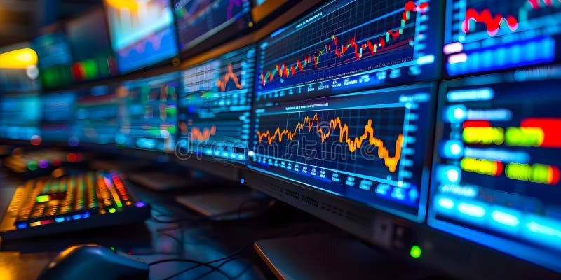 An Array of Complex Financial Charts and Data on Computer Screens ...