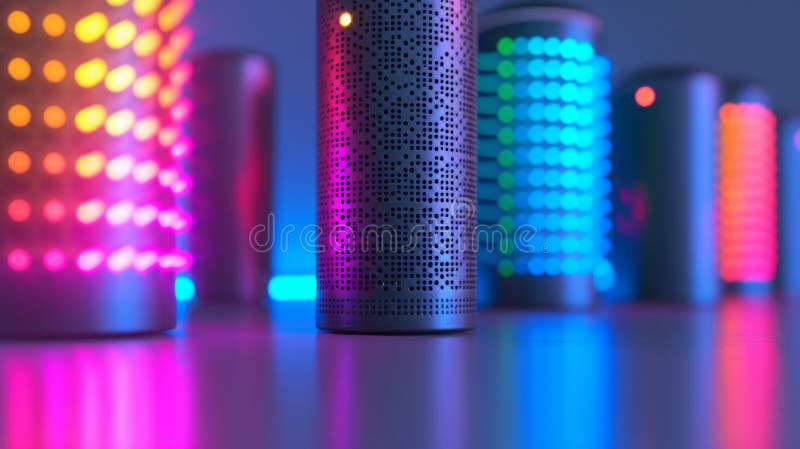 Array of Cylindrical LED Lights in Vibrant Colors Stock Photo - Image ...