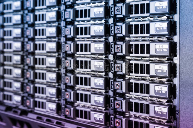 Array of Data Storage Hard Drives in Internet Data Center Stock Photo ...